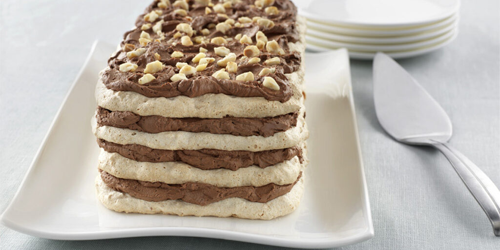 Hazelnut Dacquoise with Chocolate Ganache Filling - Eggs.ca