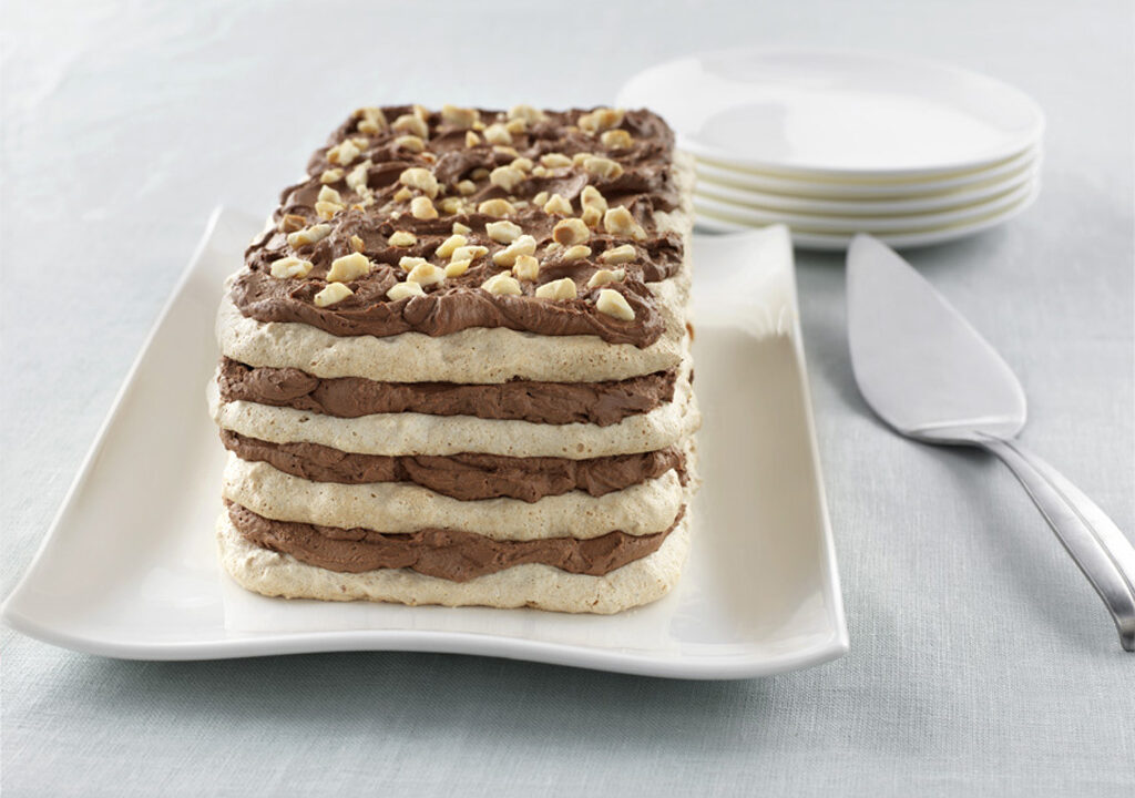 Hazelnut Dacquoise with Chocolate Ganache Filling - Eggs.ca