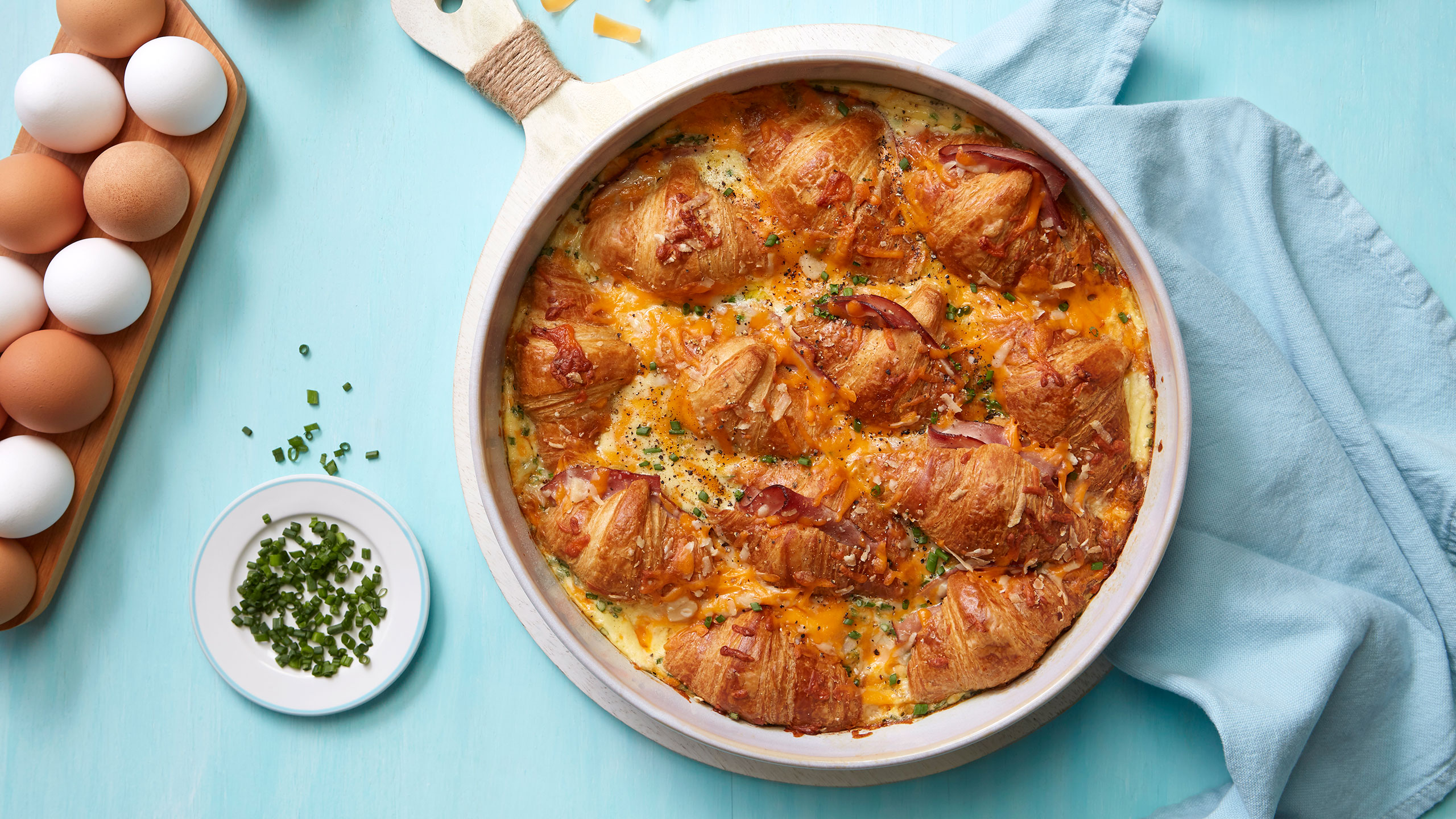 Ham and Cheddar Croissant Bake - Eggs.ca