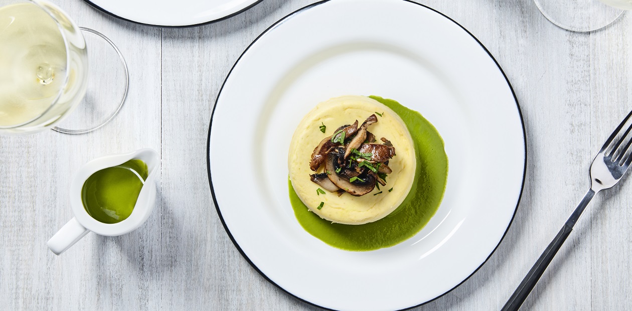 Wild Mushroom Royale with Sweet Pea Basil Sauce - Eggs.ca